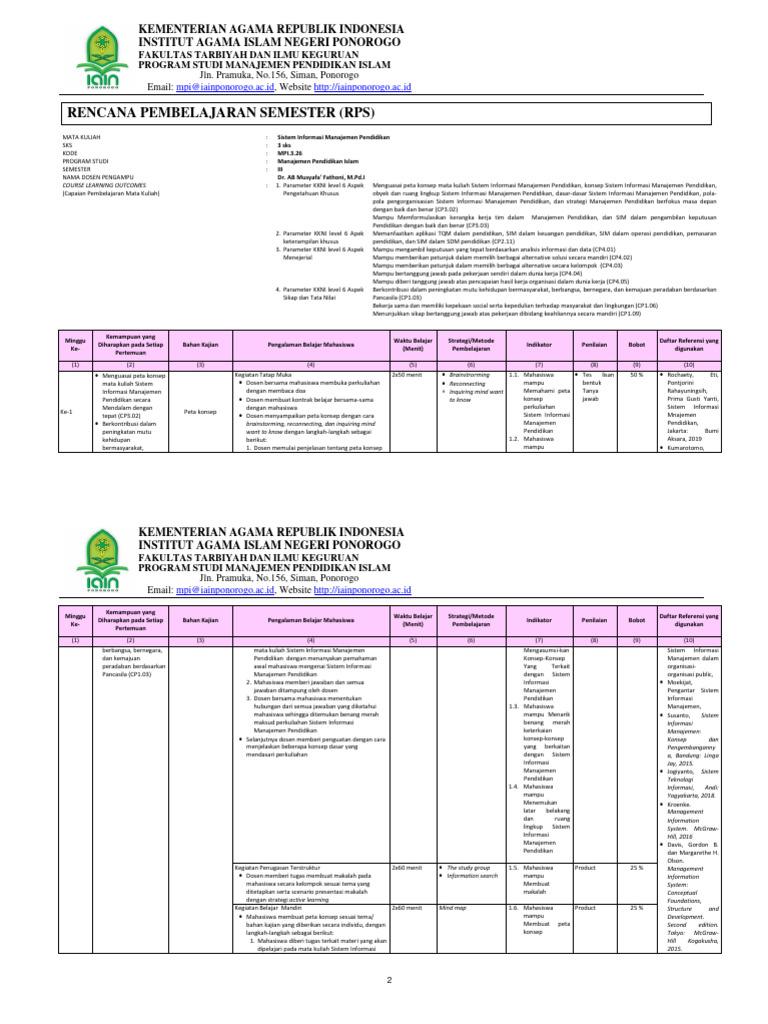 RPS - AB Musyafa' Fathoni - Sistem Informasi Manajemen | PDF