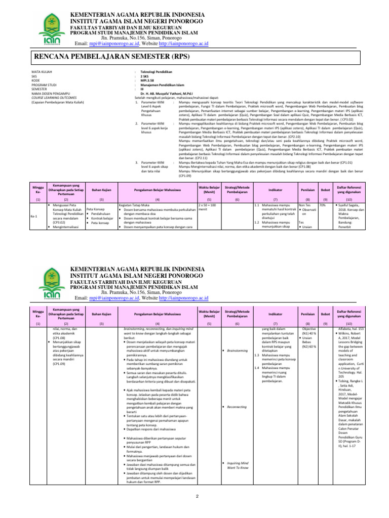 RPS - AB Musyafa' Fathoni - Teknologi Pendidikan | PDF