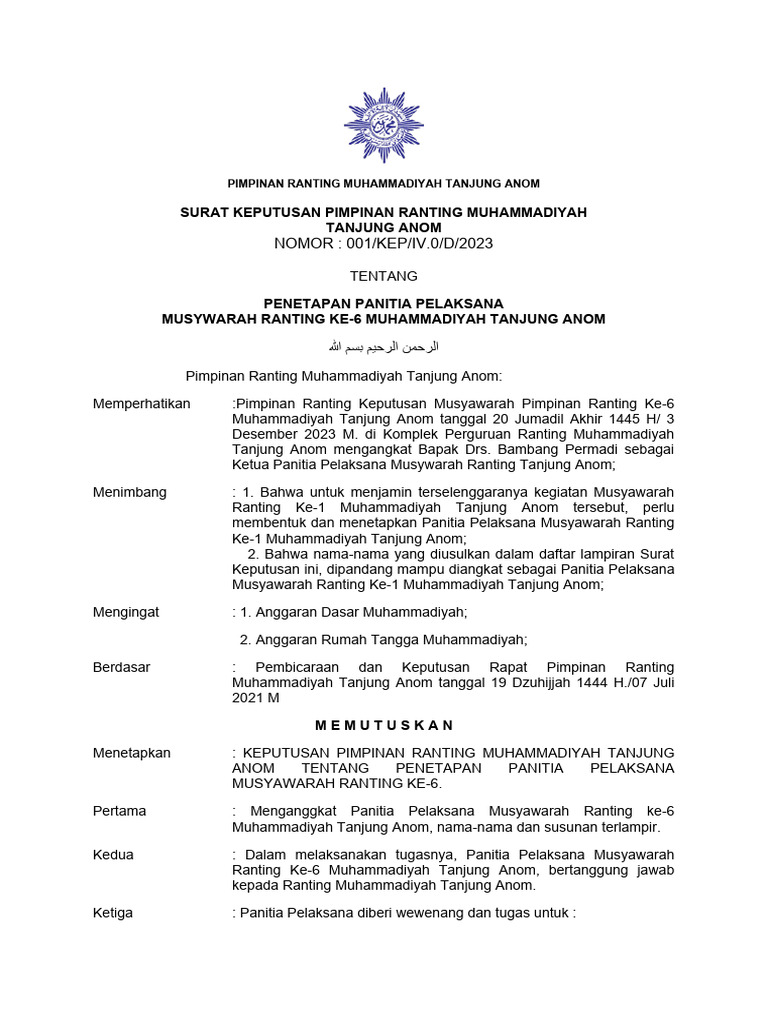 Pimpinan Ranting Muhammadiyah Tanjung Anom | PDF