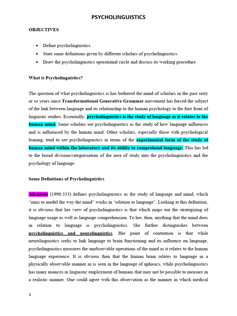 Lecture 1 Pdf Psycholinguistics Linguistics
