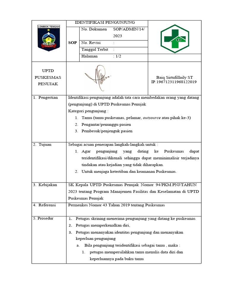 Prosedur Identifikasi Pengunjung Puskesmas | PDF