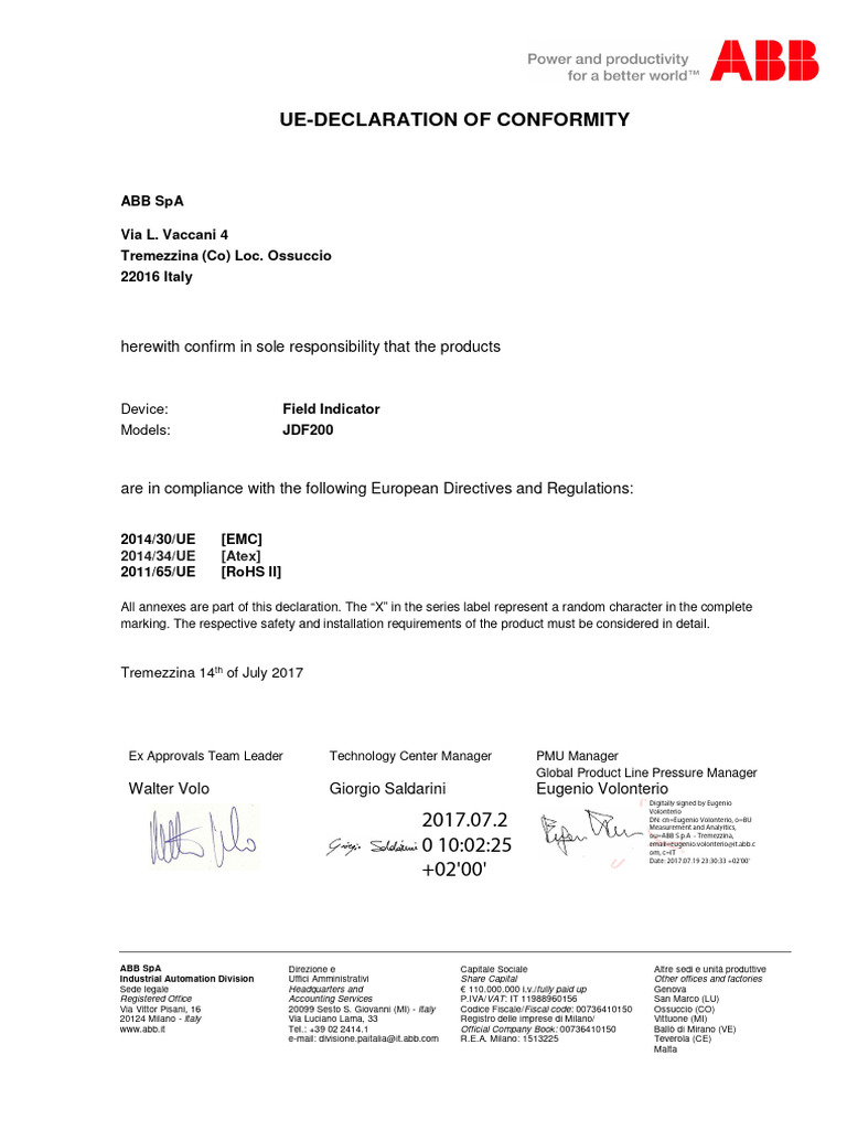 Eu Declaration Of Conformity For Jdf Rev2 Pdf