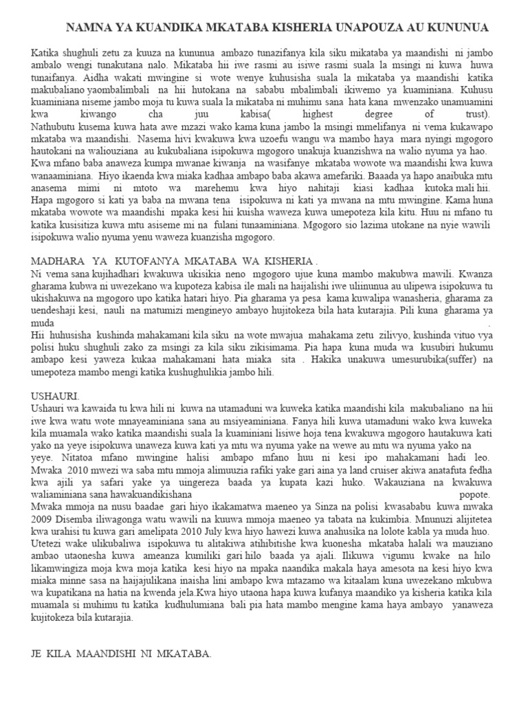 Namna Ya Kuandika Mkataba Kisheria Unapouza Au Kununua | PDF
