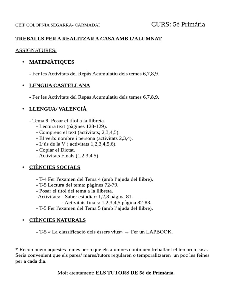 Treball 5é Primària - 231202 - 171459 | PDF
