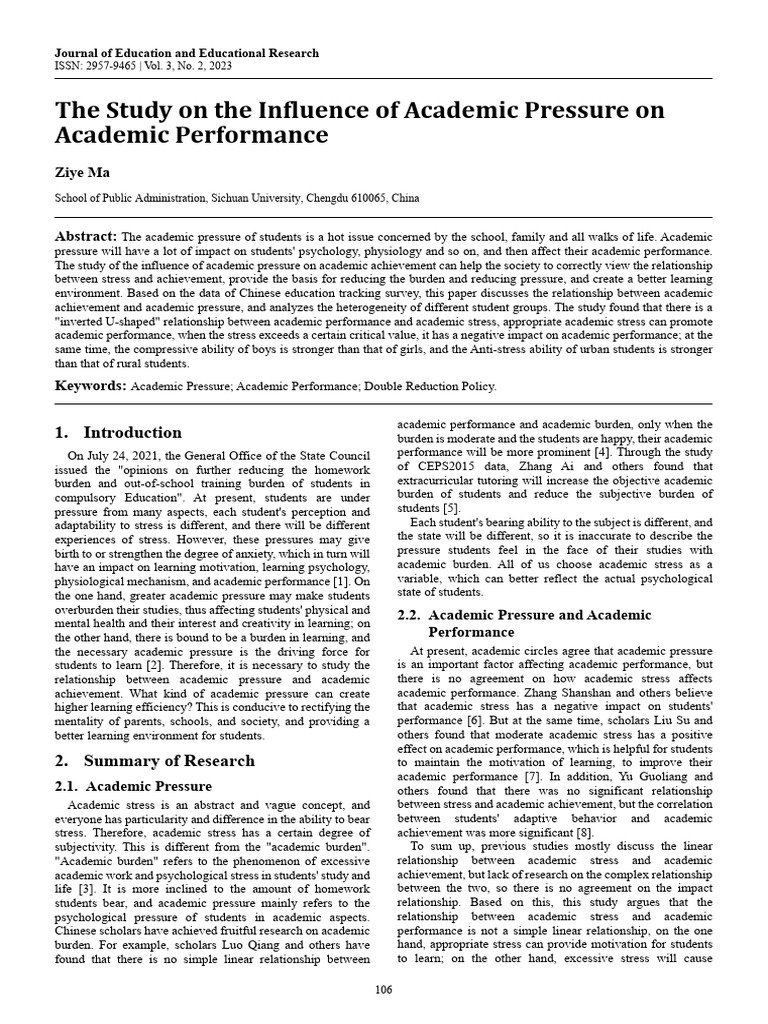 Impact of Academic Pressure on Performance | PDF | Dependent And ...
