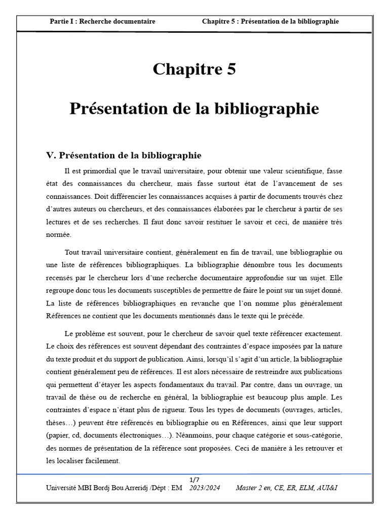 Chapitre-5-Présentation de La Bibliographie | PDF | Recherche d'information | Bibliographie