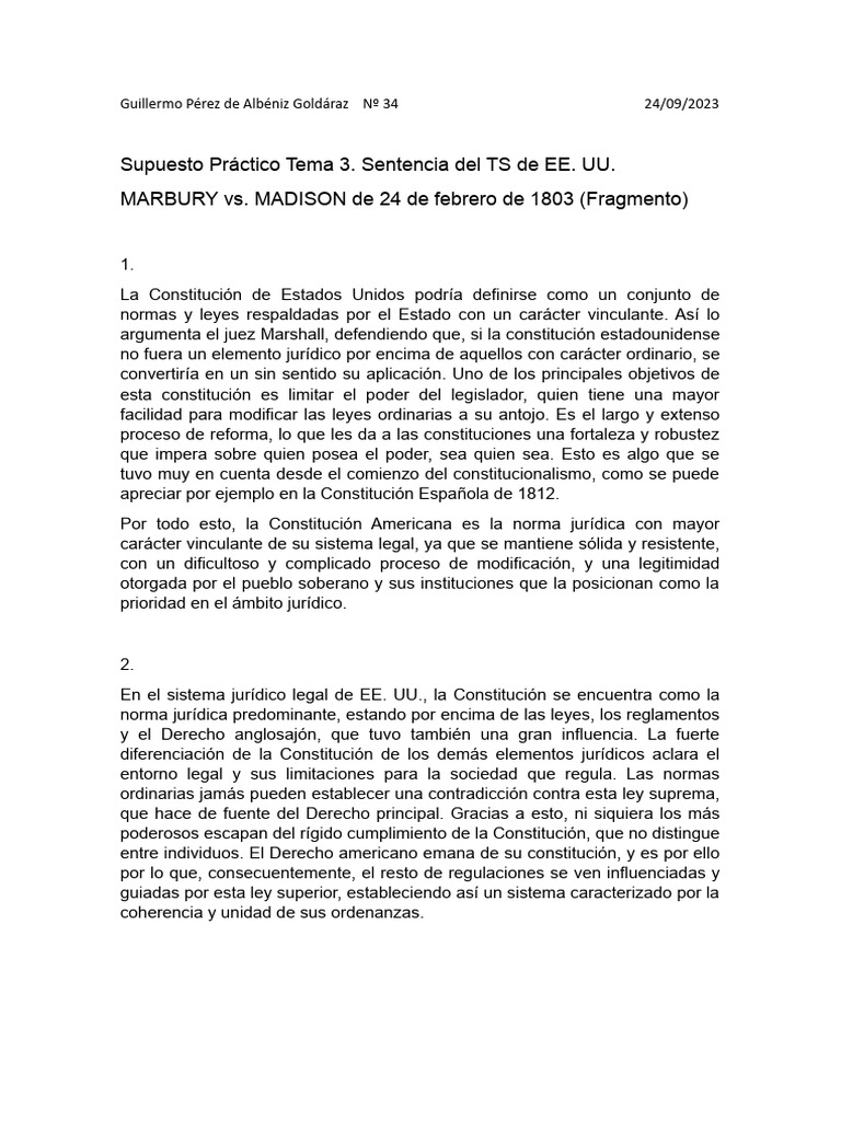 Práctica E C y FDD Marbury V Madison | Descargar gratis PDF | Constitución | Juez