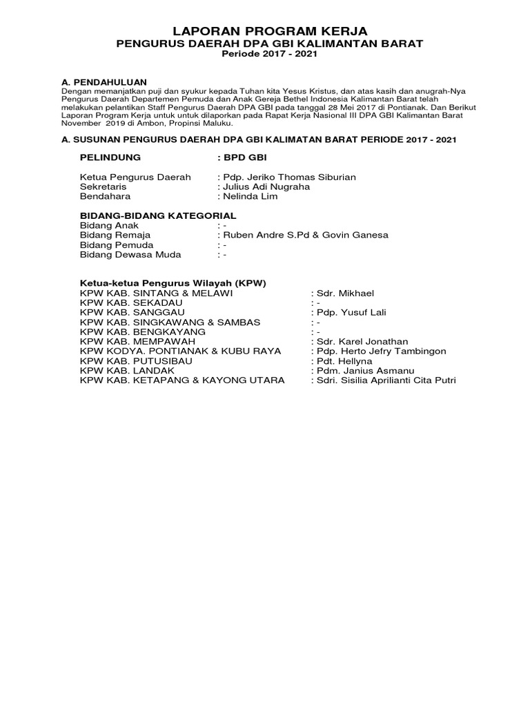 Format Laporan Kerja PD Dpa Kalbar Untuk SMD Kalbar 2021 | PDF