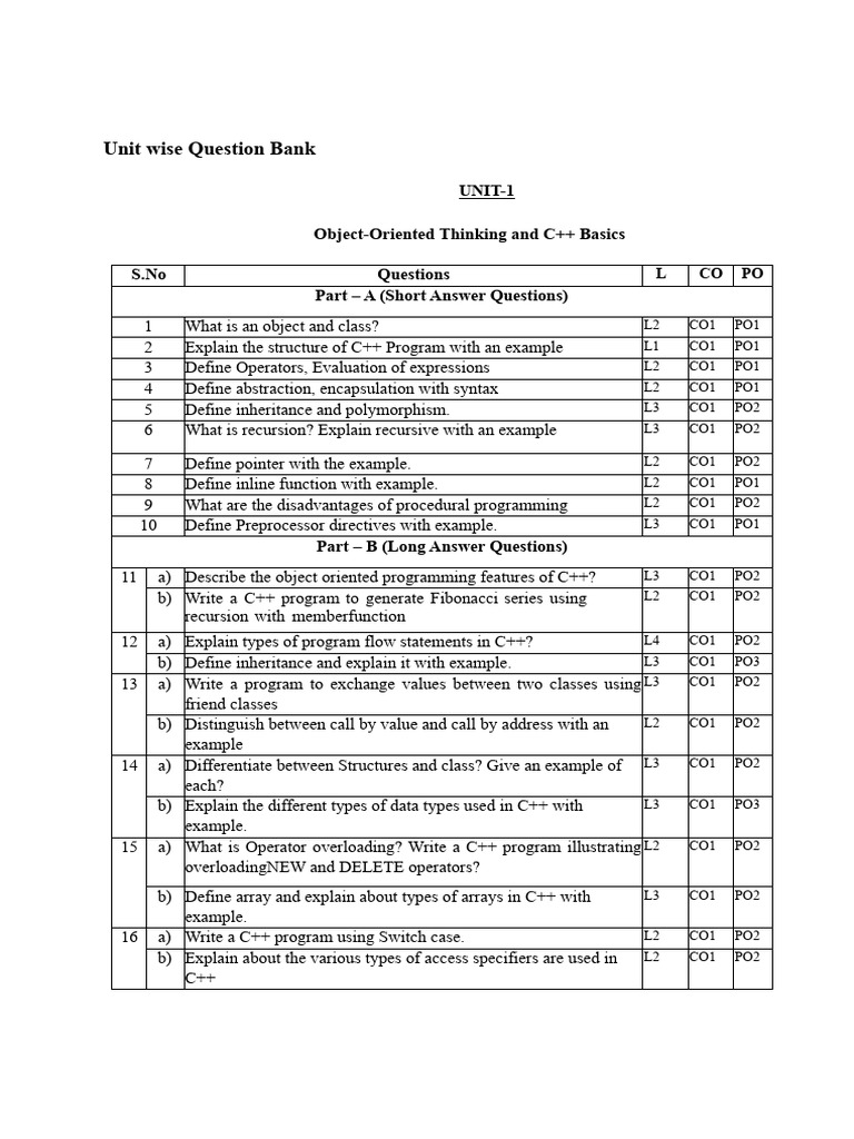 QB - Object Oriented Programming Using C++-1 | PDF | Teaching Methods & Materials | Computers