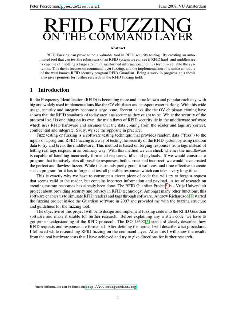 Rfid Fuzzing On The Command Layer | PDF