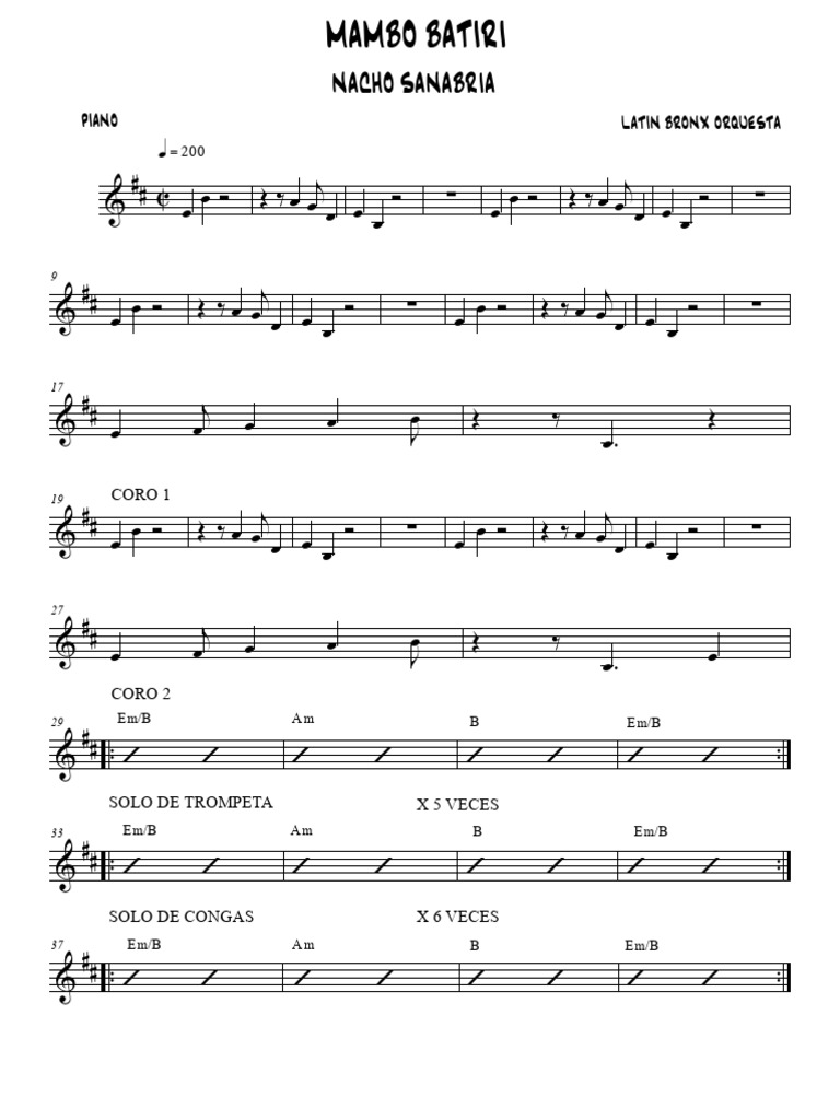 Mambo Batiri - Nacho Sanabria - Piano | PDF