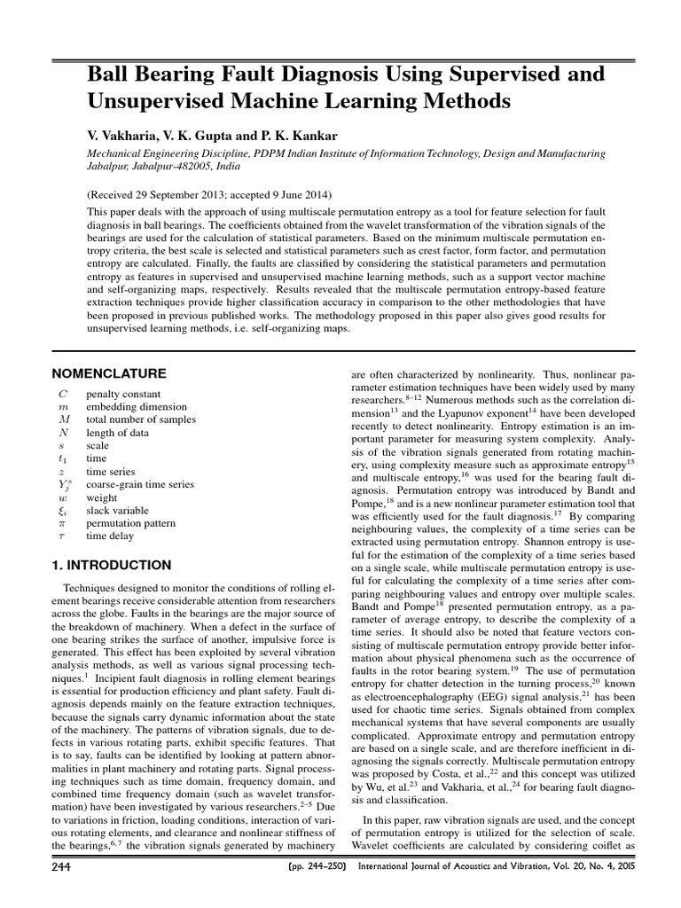 Bearing Fault Diagnosis With Supervised And Unsupervised Learning Pdf
