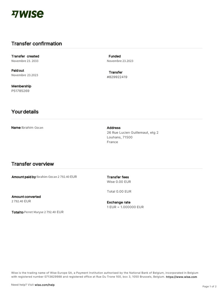 Wise Transaction Invoice Transfer 829922419 1795188021 FR | PDF