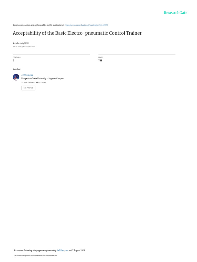 Acceptability of The Basic Electro-Pneumatic Control Trainer | PDF