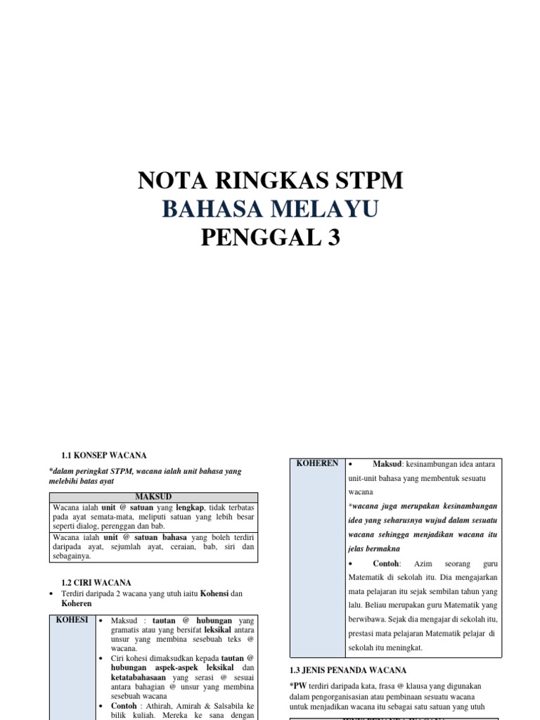 NOTA RINGKAS BAHASA MELAYU SEM 3 | PDF