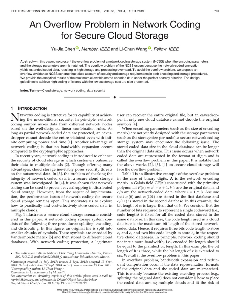 An Overflow Problem in Network Codingfor Secure Cloud Storage | PDF | Computing | Computer Science