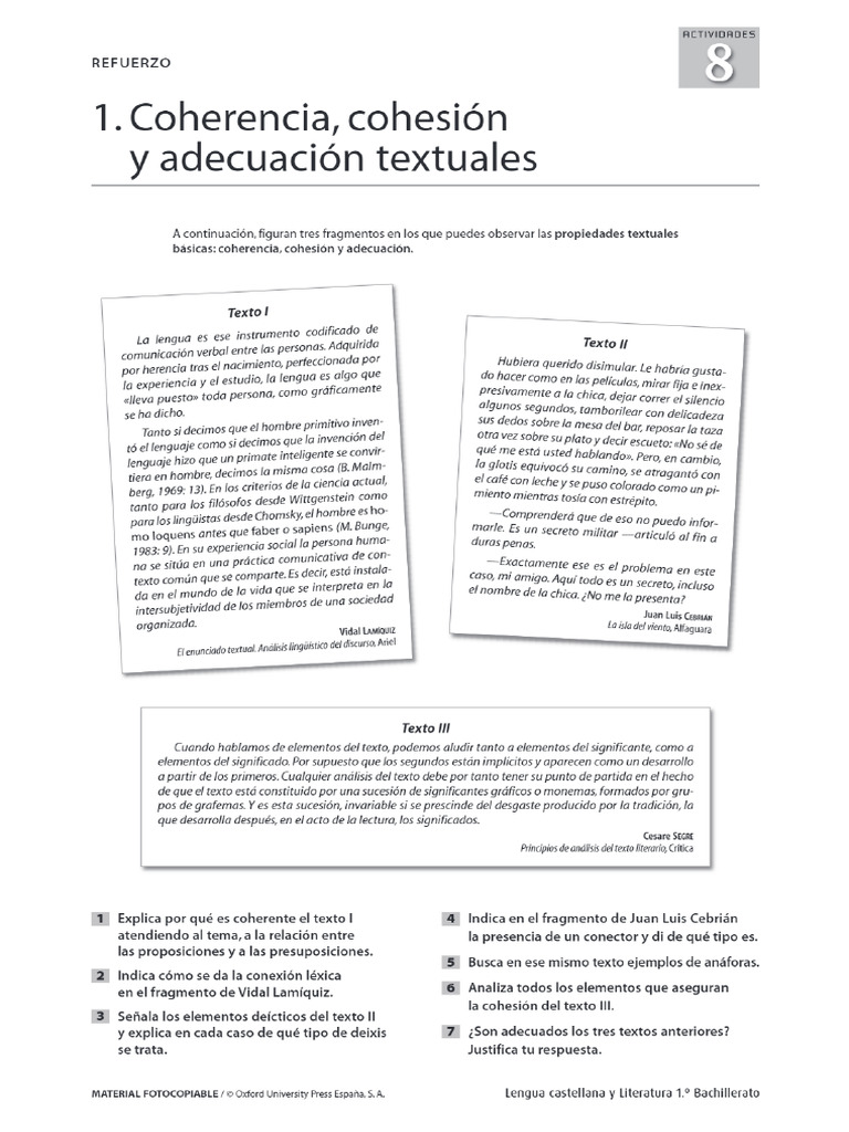 Coherencia, Cohesión y Adecuación Textual - Ejercicio | PDF
