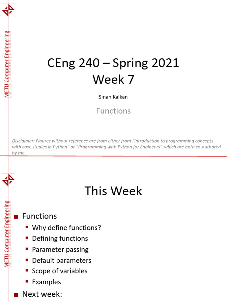 CENG240-2021 Week7 Functions | PDF