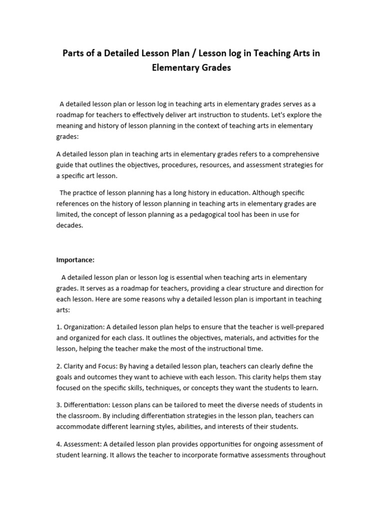 Report in Arts - Parts of A Detailed Lesson Plan | PDF | Lesson Plan ...