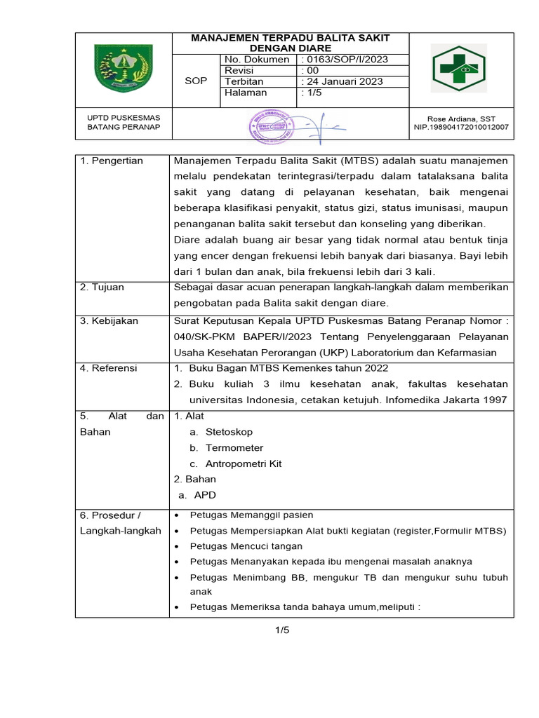 SOP MTBS Dengan Diare | PDF