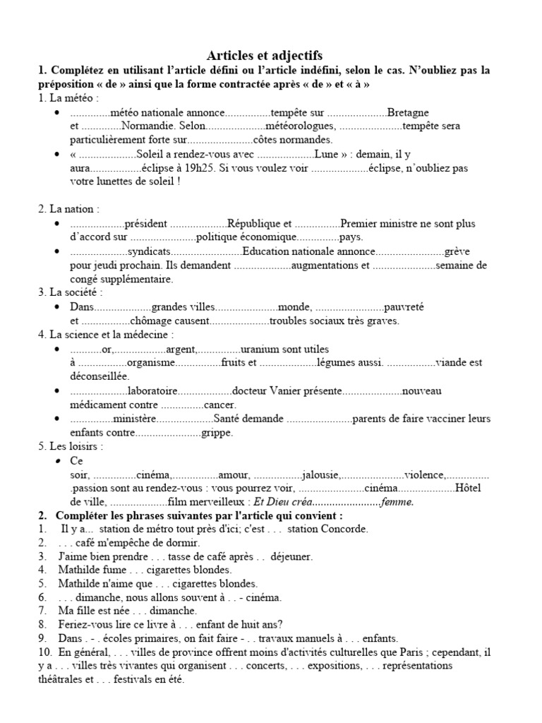 Articles et adjectifs en français | PDF