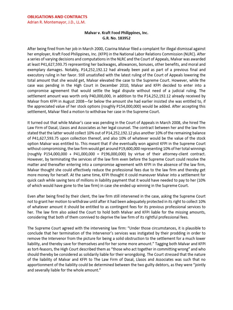 Malvar v. Kraft Food Summary | PDF