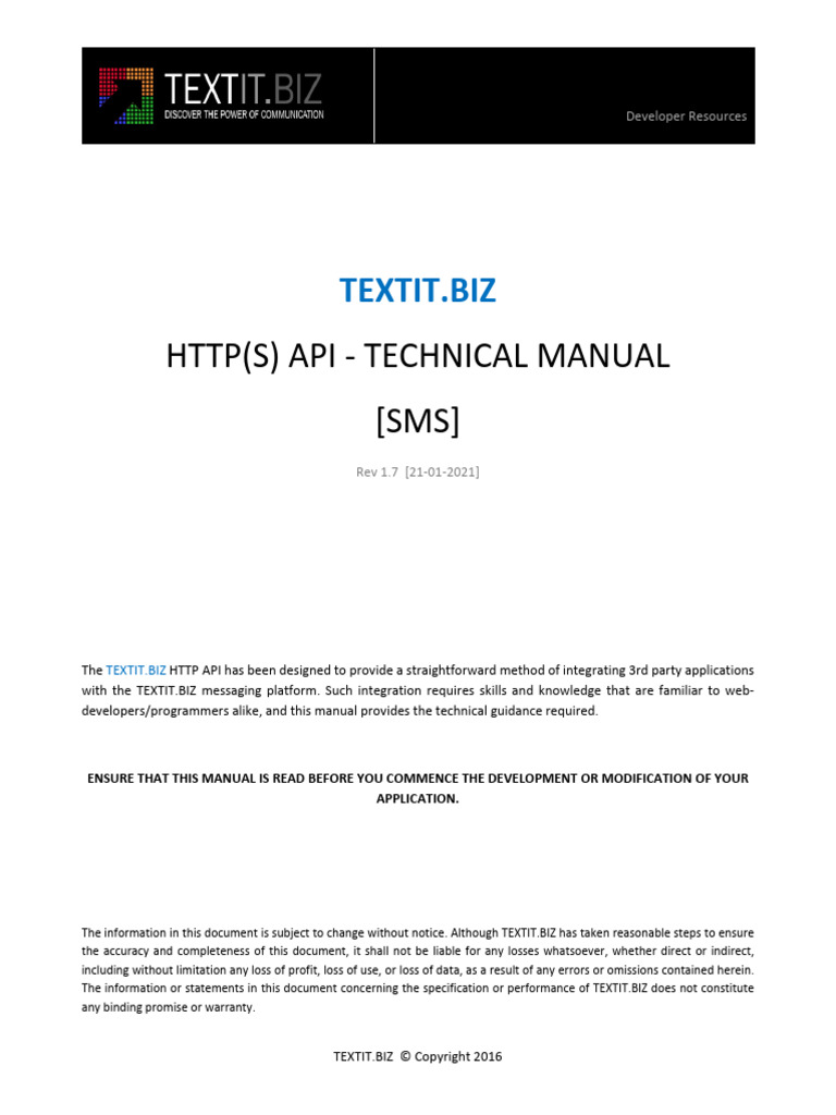 Textit - Biz HTTP API Technical Manual Rev 1 - 7 | PDF | Computing ...