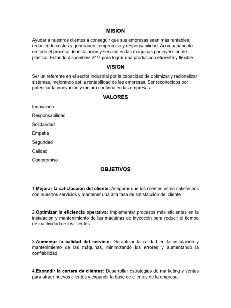 Mision, Vision y Valores | PDF | Business | Calidad (comercial)