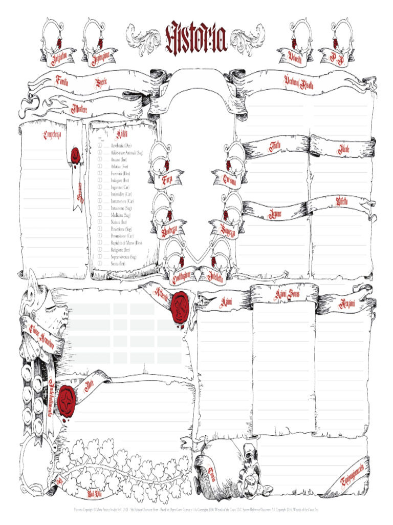 Historia Scheda Personaggio ITA | PDF