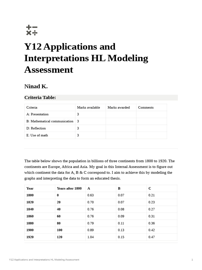 Y12 Math Population Modeling | PDF