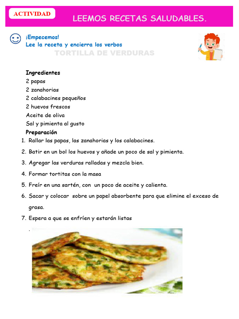 Leemos Una Receta Saludable | PDF | Cocinando | Comida y bebida