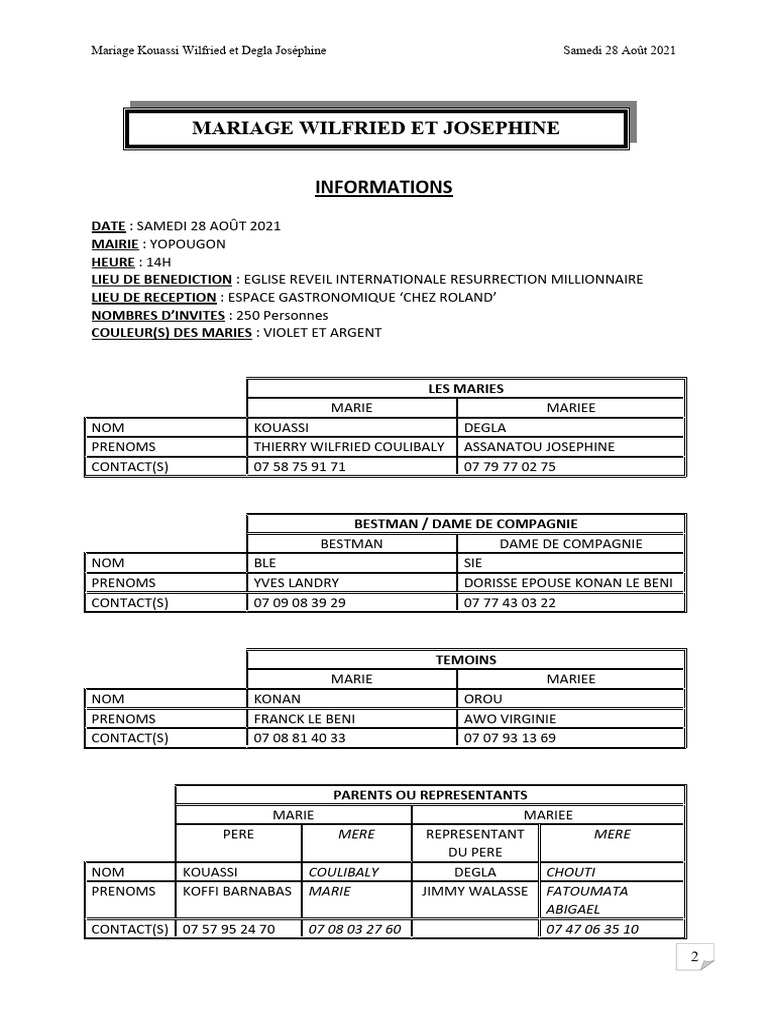 Comite D'organisation Mariage | PDF