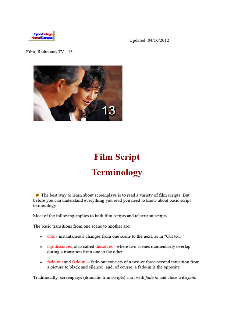 Glossary-Film Script Terminology | PDF