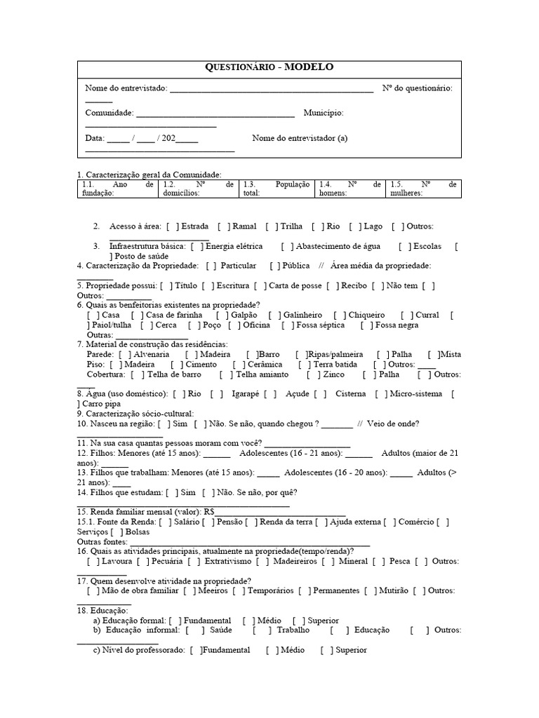 Modelo de Questionário Socioeconomico | PDF