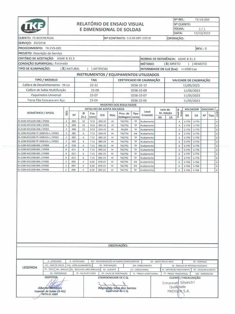 TK - Evs-004 - Relatório de Ensaio Visual e Dimensional de Soldas | PDF