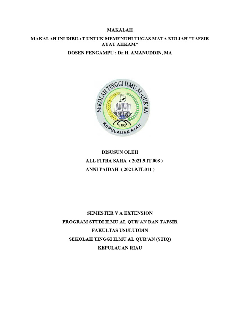 MAKALAH AYAT AHKAM New | PDF | Agama & Spiritualitas