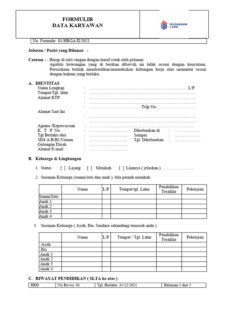 Formulir Data Pelamar | PDF | Karier & Perkembangan