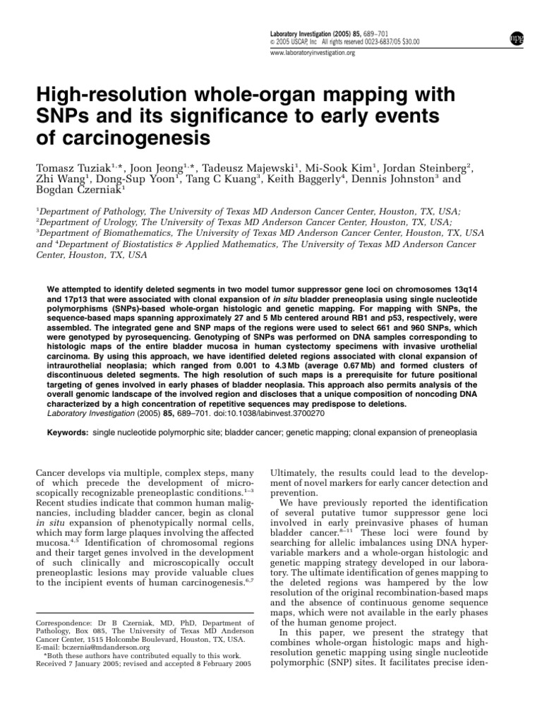 Tuziak Et Al. - High-Resolution Whole-Organ Mapping With SNPs and Its ...