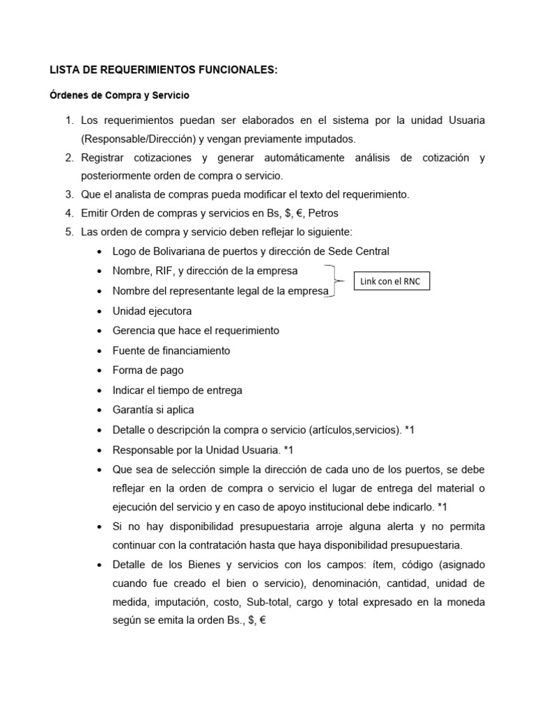LISTA DE REQUERIMIENTOS FUNCIONALES | PDF