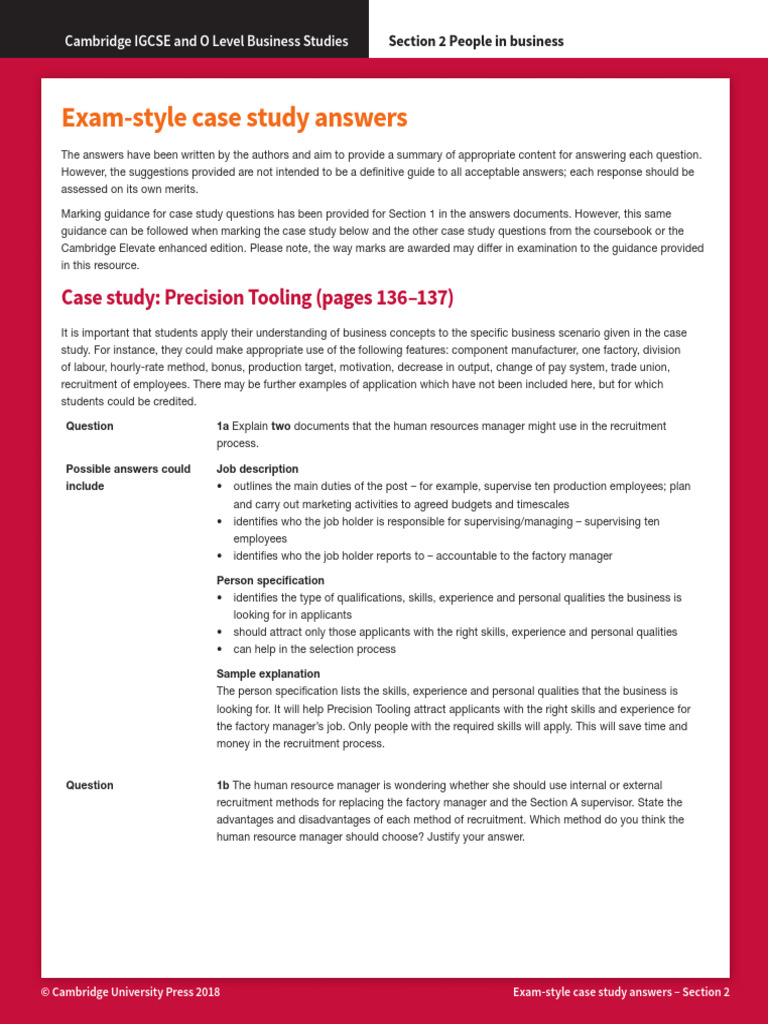 IGCSE-OL - Bus - Sec - 2 - Answers To Case Study - CB | PDF ...