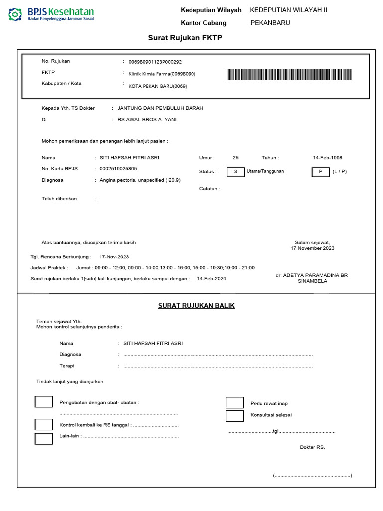 Surat Rujukan FKTP: Utama/Tanggunan | PDF