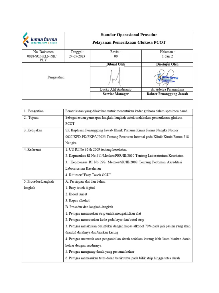 3.8 Sop Pelayanan Pemeriksaan Glukosa Pcot | PDF