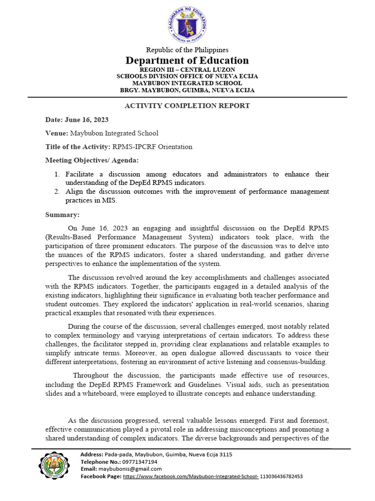 ACR of RPMS IPCRF | PDF