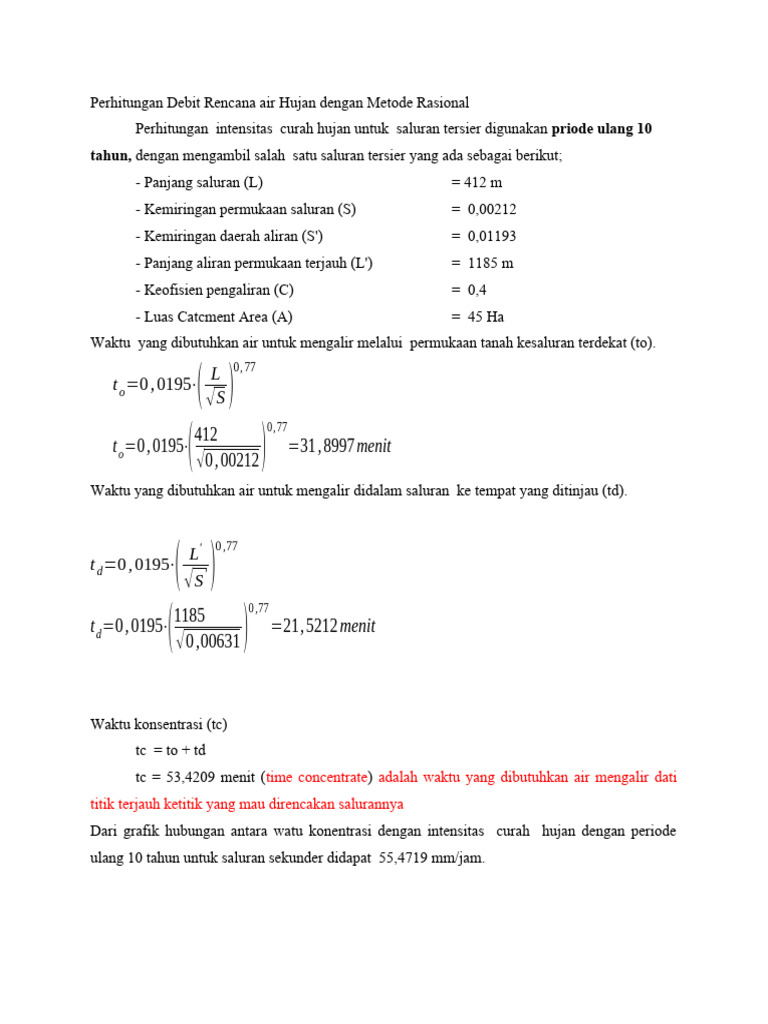 Perhitungan Debit Rencana Air Hujan Metode Rasional | PDF