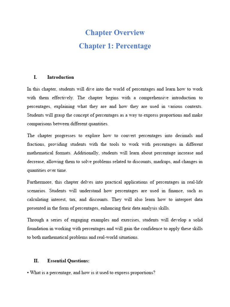 Chapter Overview - Chapter 1 - Percentage | PDF | Percentage | Decimal