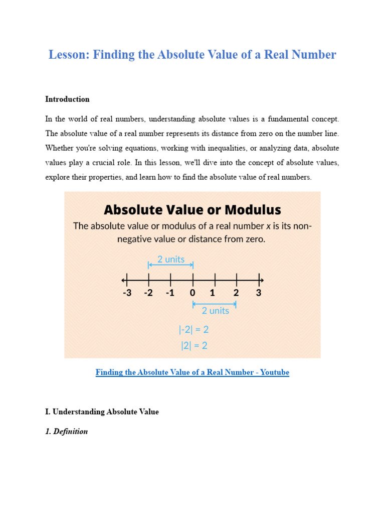 Lesson 5 - Finding The Absolute Value of A Real Number | PDF