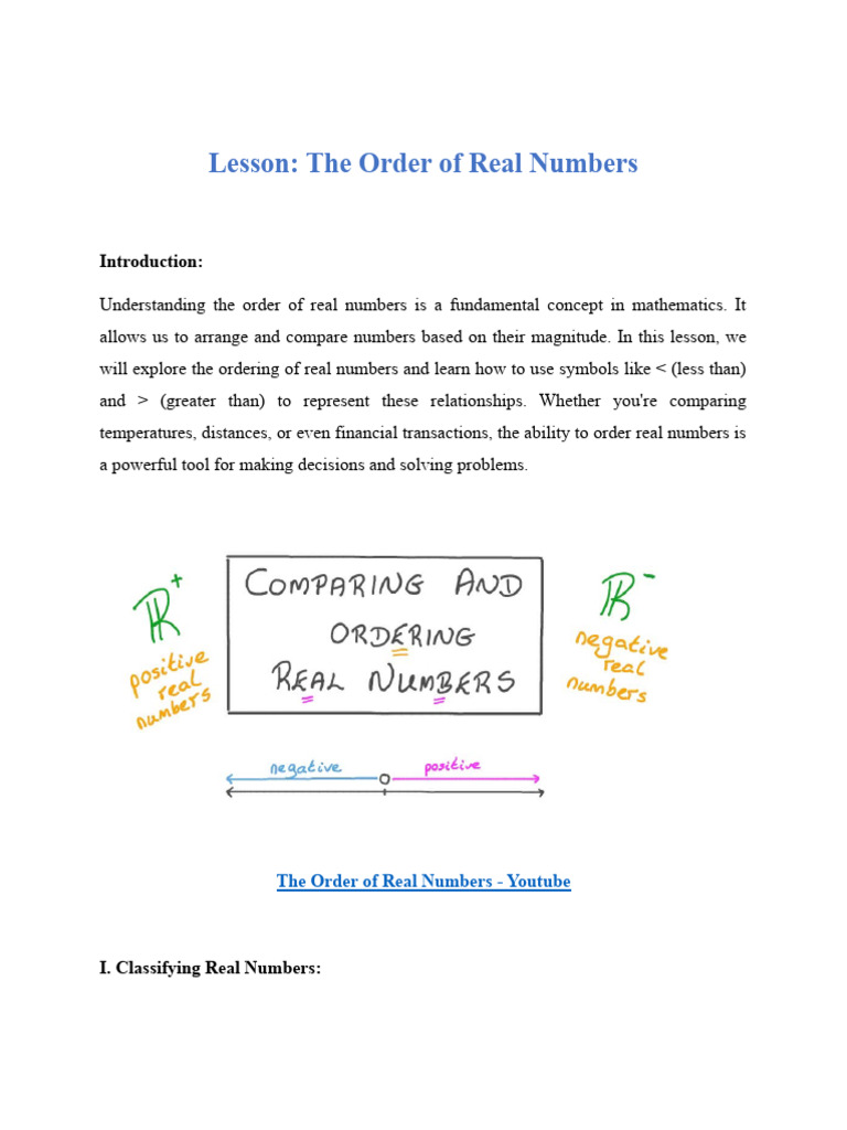 Lesson 4 - The Order of Real Numbers | PDF