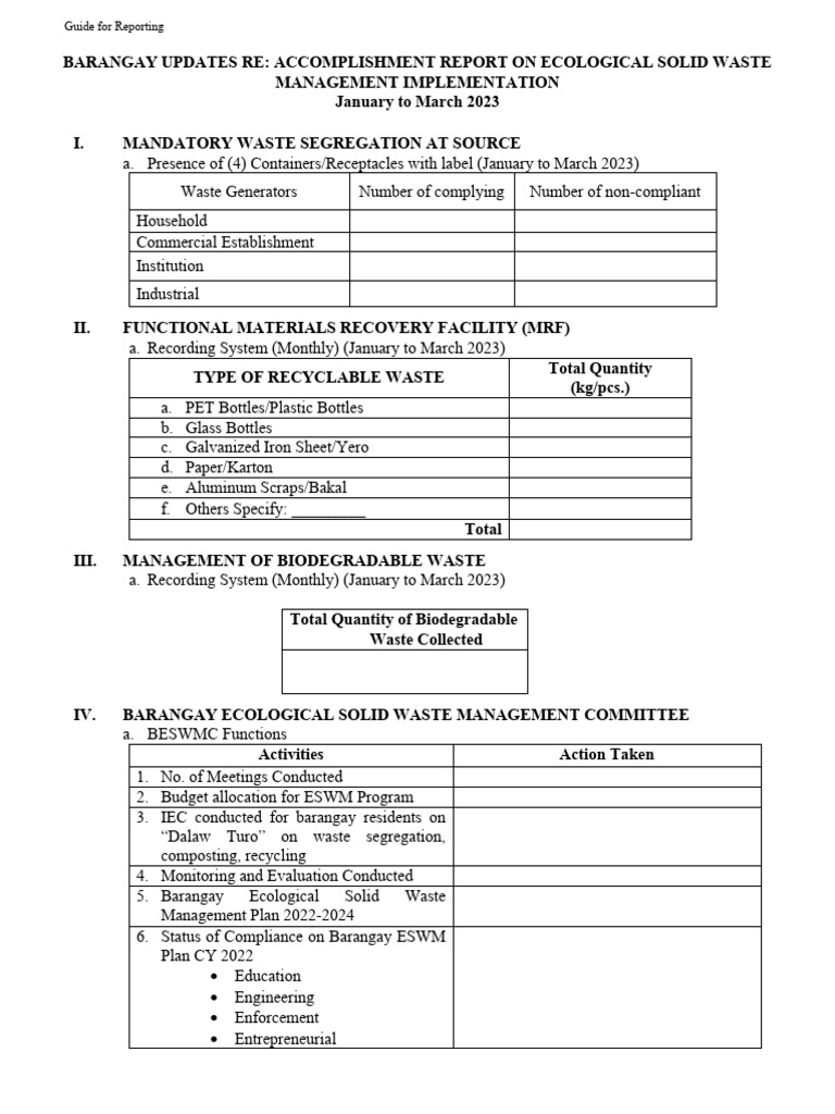 Barangay Ecological Waste Management Report | PDF | Science & Mathematics
