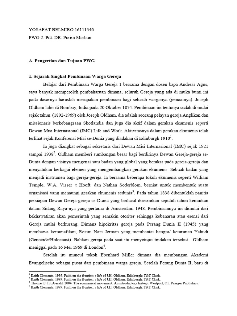 Pembinaan Warga Gereja PWG Yosafat Belmi | PDF