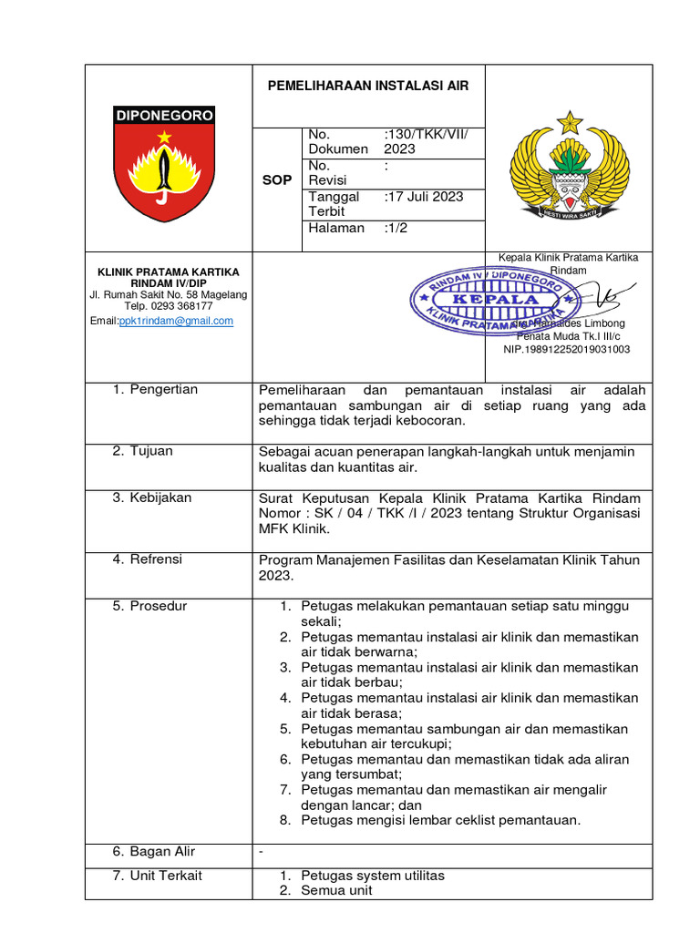 TKK 3 Ep 2 Sop Pemeliharaan Instalasi Air | PDF
